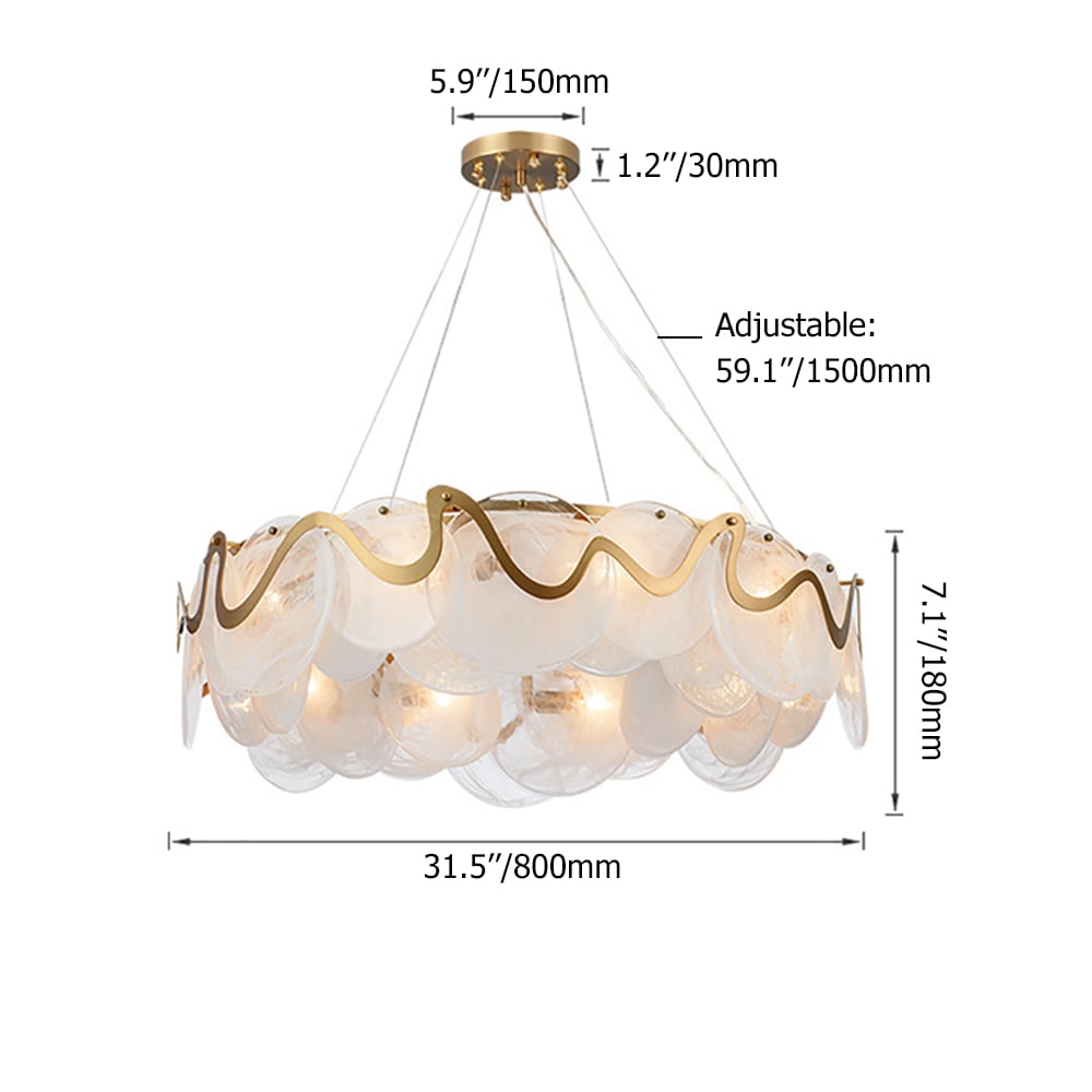Modern 10-Light Cloud Glass Chandelier with Adjustable Cables｜Homary