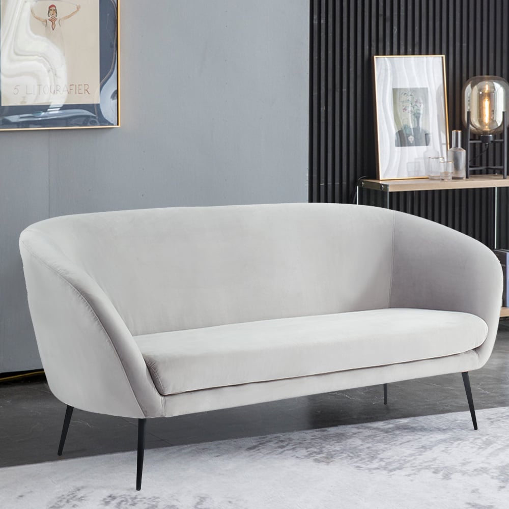 Modernes 1900mm hellgraues breites Samtsofa mit Metallbeinen | Homary DE