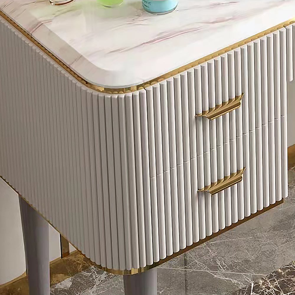 Modern Off White Makeup Vanity Set with Mirror & Stool｜Homary