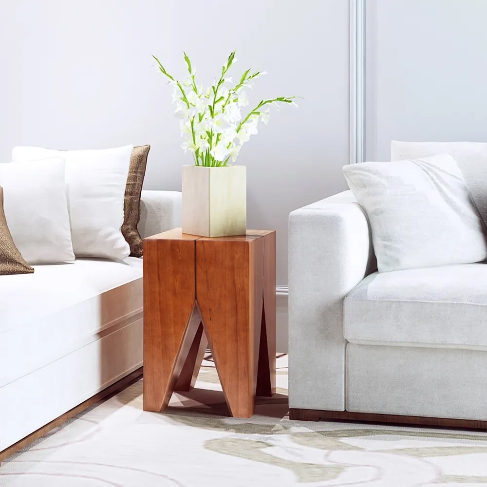 Rustic Walnut End Table Square Wooden Side Table｜Homary