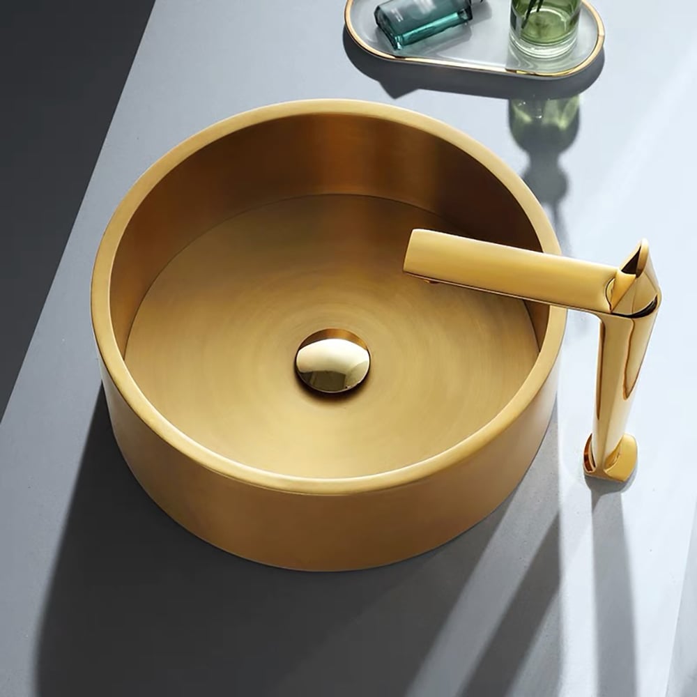Contemporary Gold Round Stainless Steel Countertop Basin Luxury Wash ...