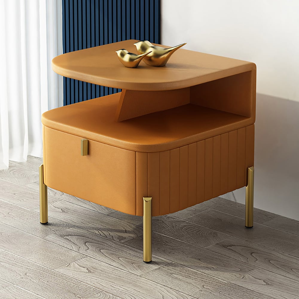 Chic Orange Faux Leather Nightstand Modern Bedside Table with Storage 1 ...