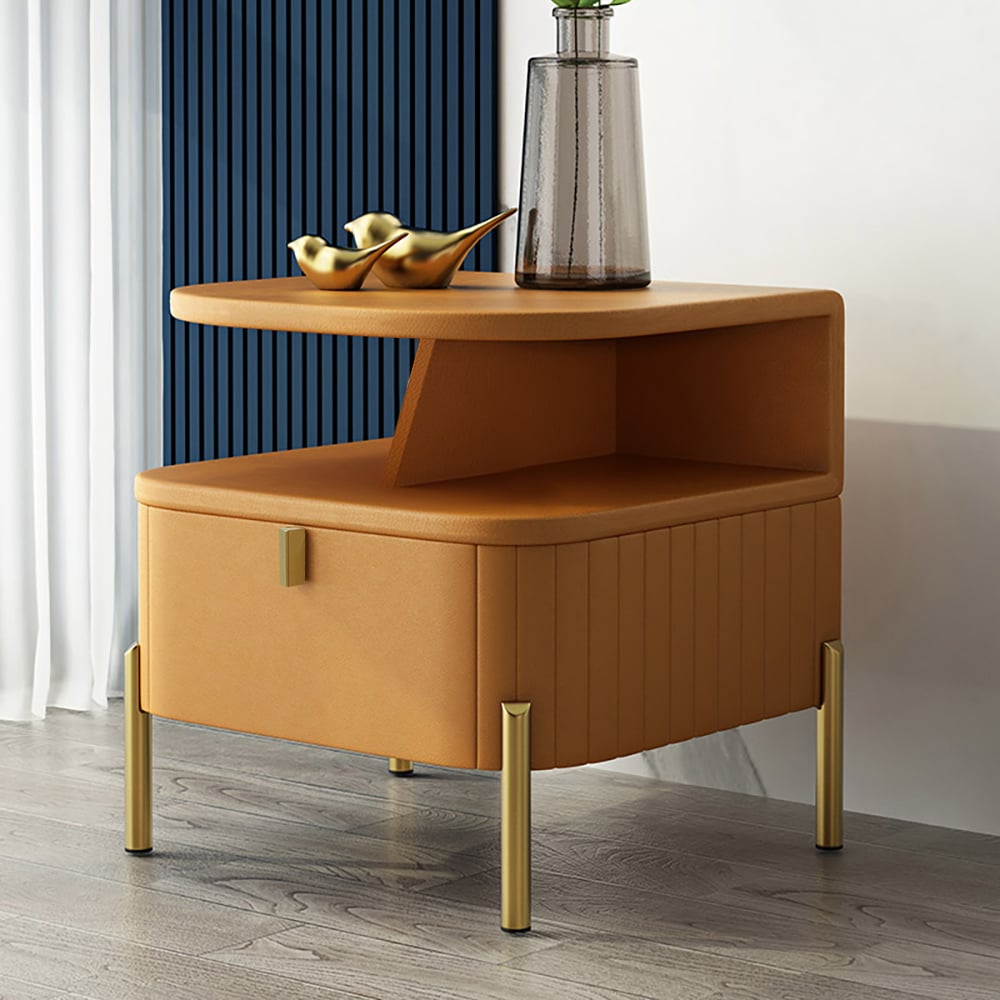 Chic Orange Faux Leather Nightstand Modern Bedside Table with Storage 1 ...