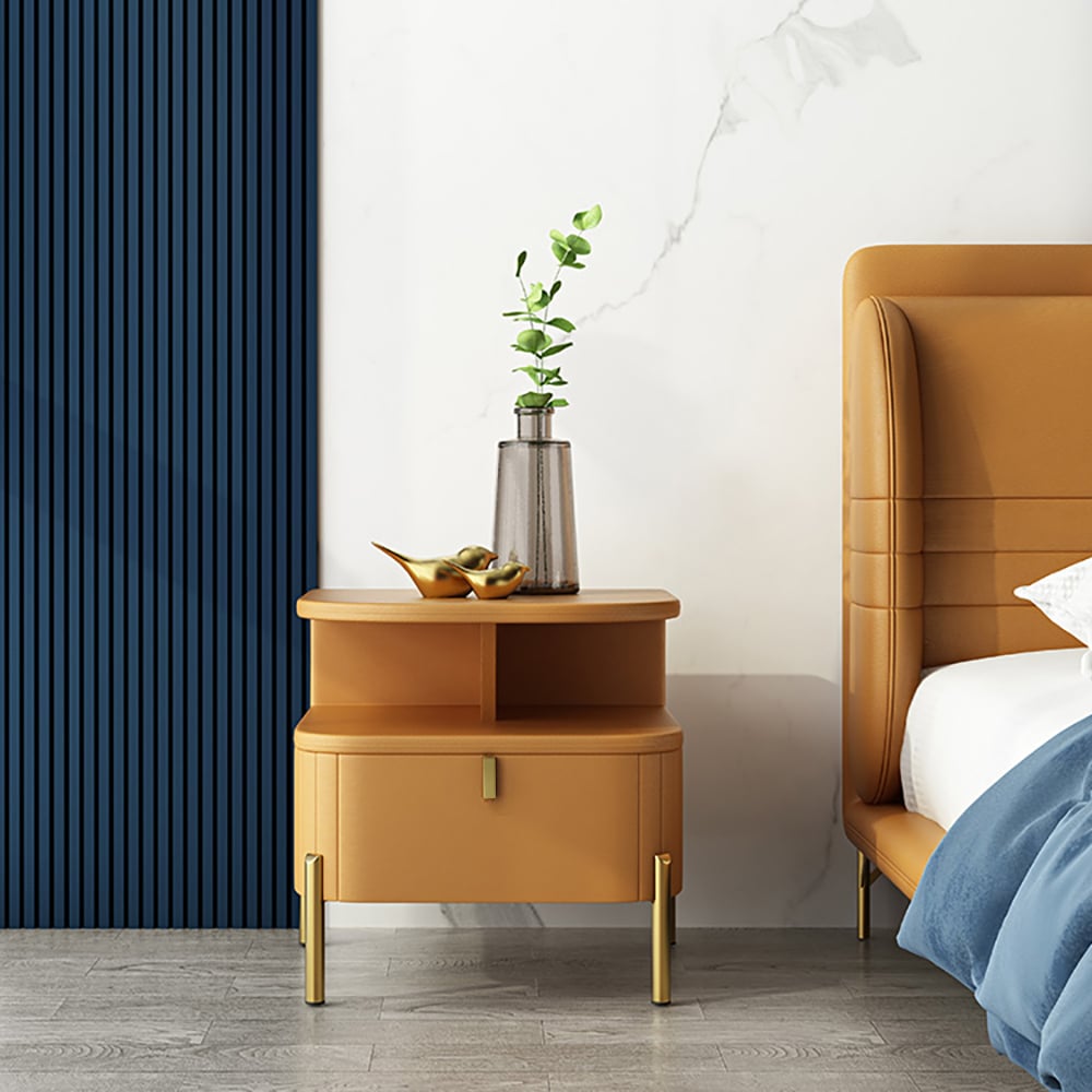 Chic Orange Faux Leather Nightstand Modern Bedside Table with Storage 1 ...