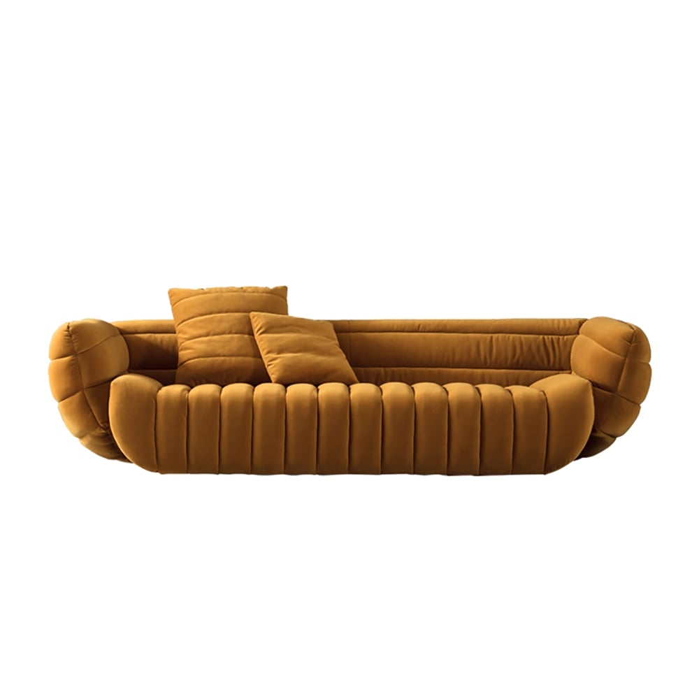 85" Yellow Velvet Upholstered Fluted Sofa 3-Seater Sofa Luxury | Homary