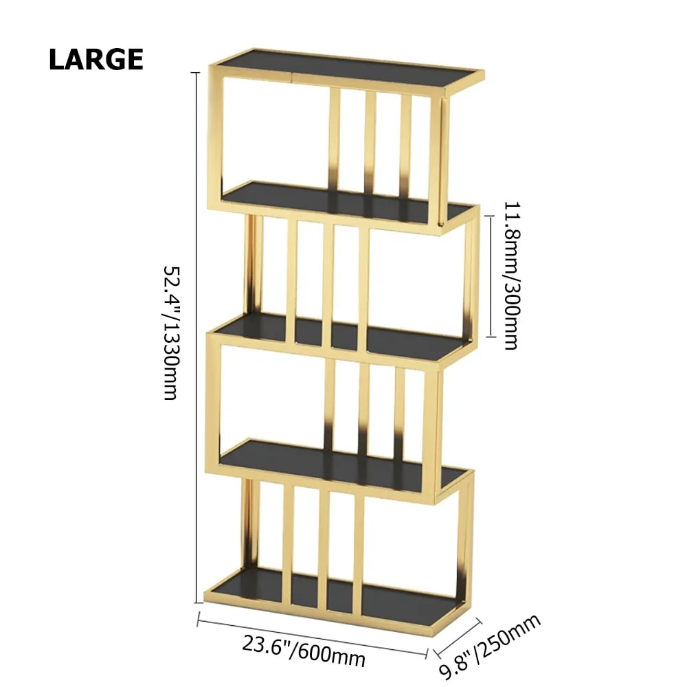 Modern Freestanding Irregular Etagere Bookshelf in Gold & Black｜Homary UK