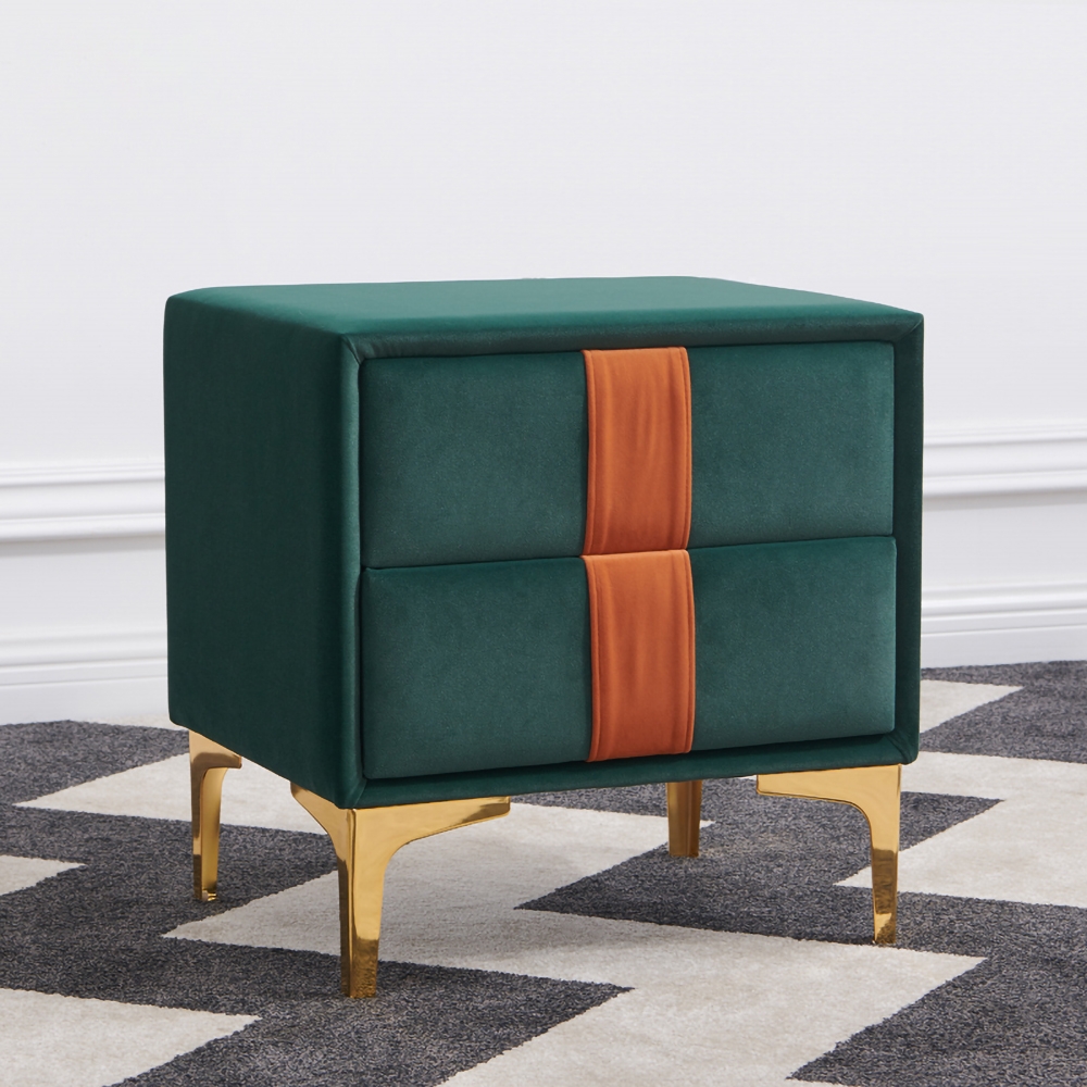 Modern Nightstand Velvet Bedside Table Storage Cabinet with Drawer in ...
