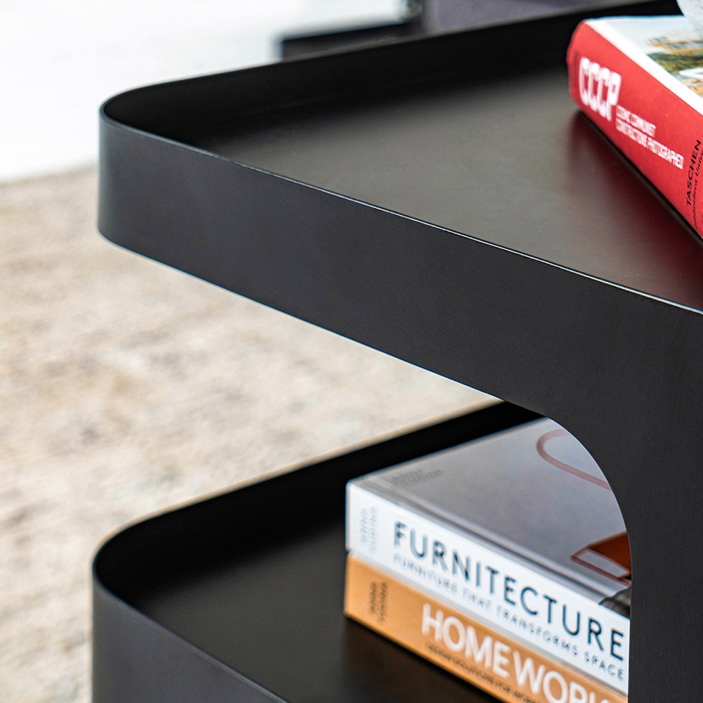 Modern Black End Table with Storage 3-Tier Hollow Side Table in ...