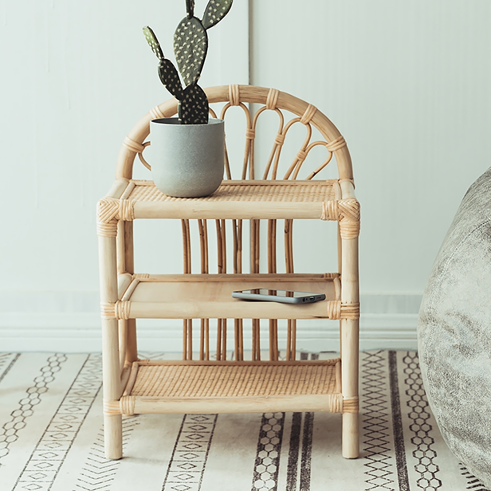 Farmhouse Woven Nightstand Rattan Loop Nightstand Bedside Table in Natural | Homary
