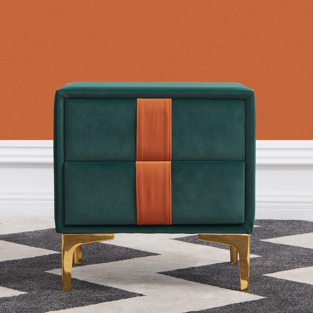 Modern Nightstand Velvet Bedside Table Storage Cabinet with Drawer in ...