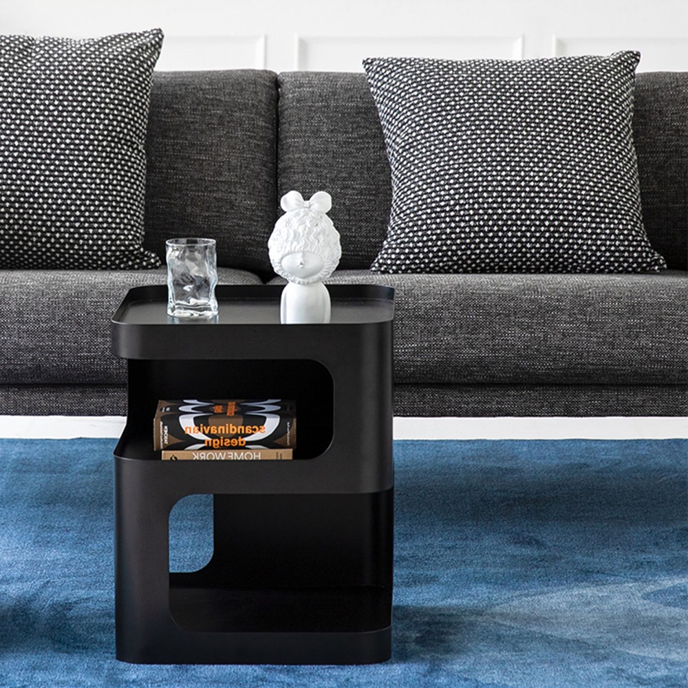 Modern Black End Table with Storage 3-Tier Hollow Side Table in ...