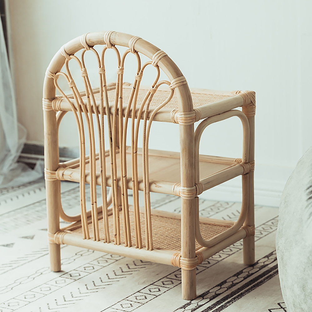 Farmhouse Woven Nightstand Rattan Loop Nightstand Bedside Table in Natural | Homary
