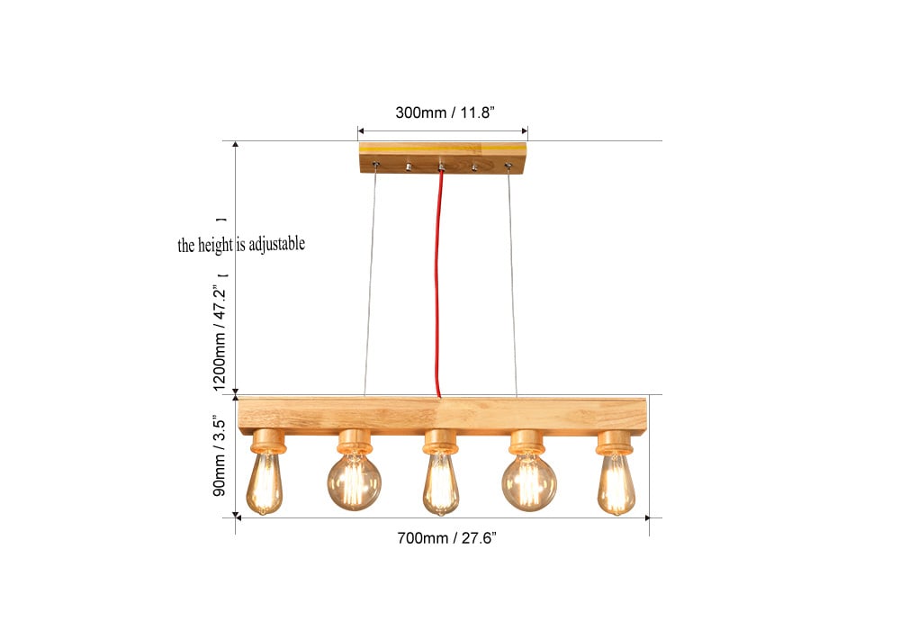 5-Light Retro Wooden Linear Island Light for Dining Room｜Homary
