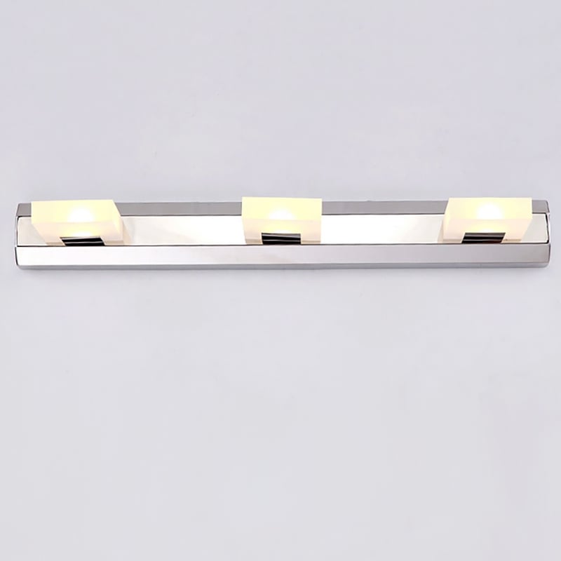Three White Glass Cuboid LED Bath Vanity Light in Chrome｜Homary