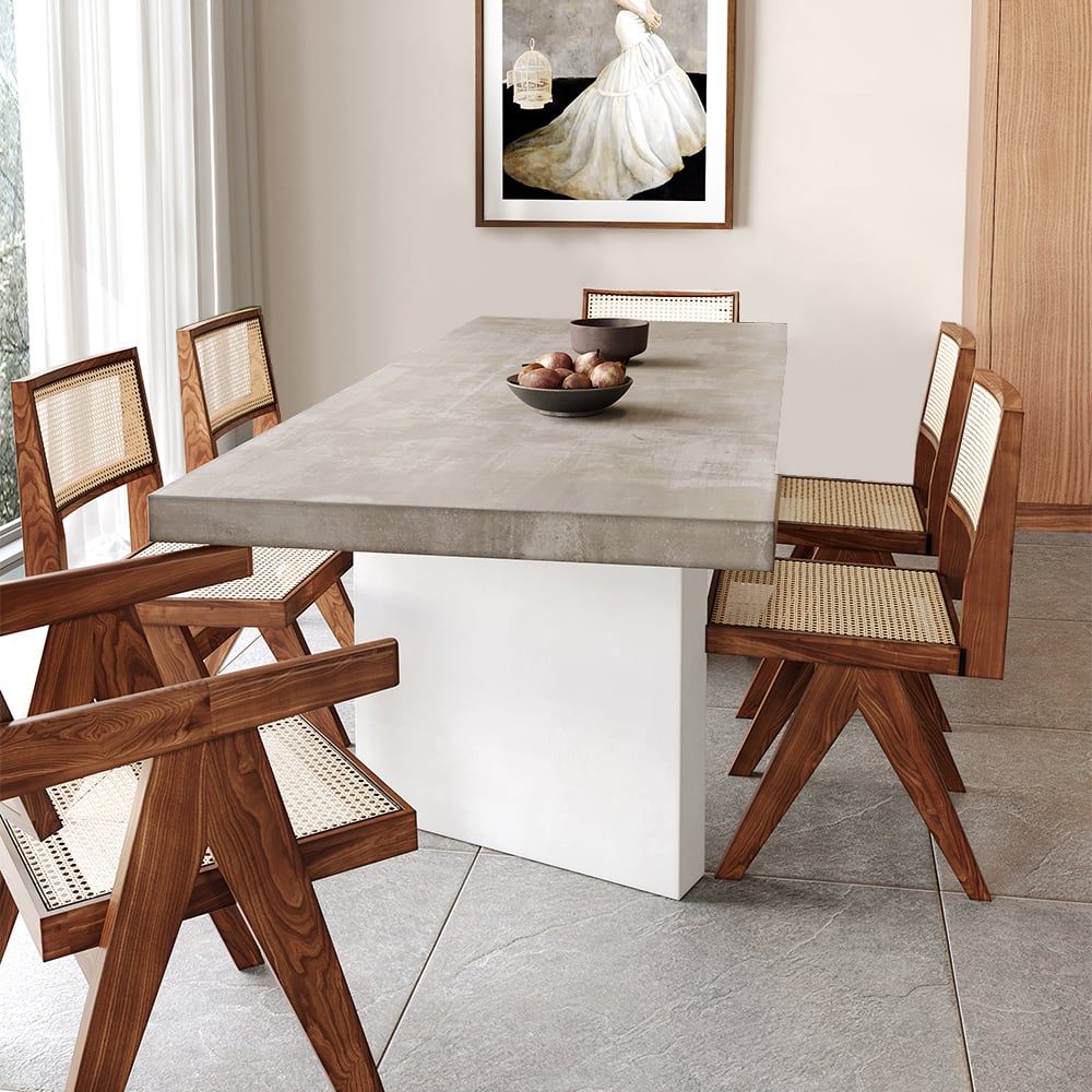 Upoak 1600mm Farmhouse Whitewash Wooden Dining Table 6 Person Double ...