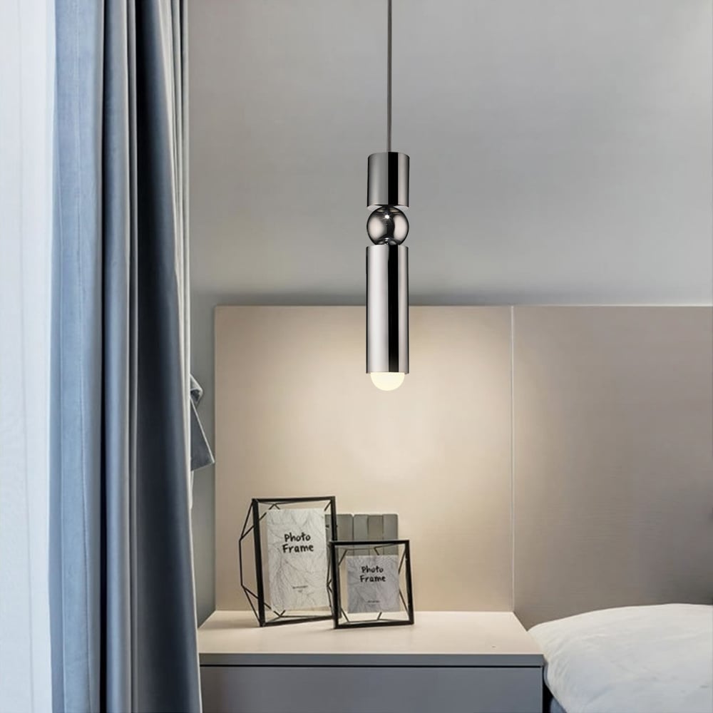 Mini Cylinder Single-Light Modern Pendant Light in chrome | Homary