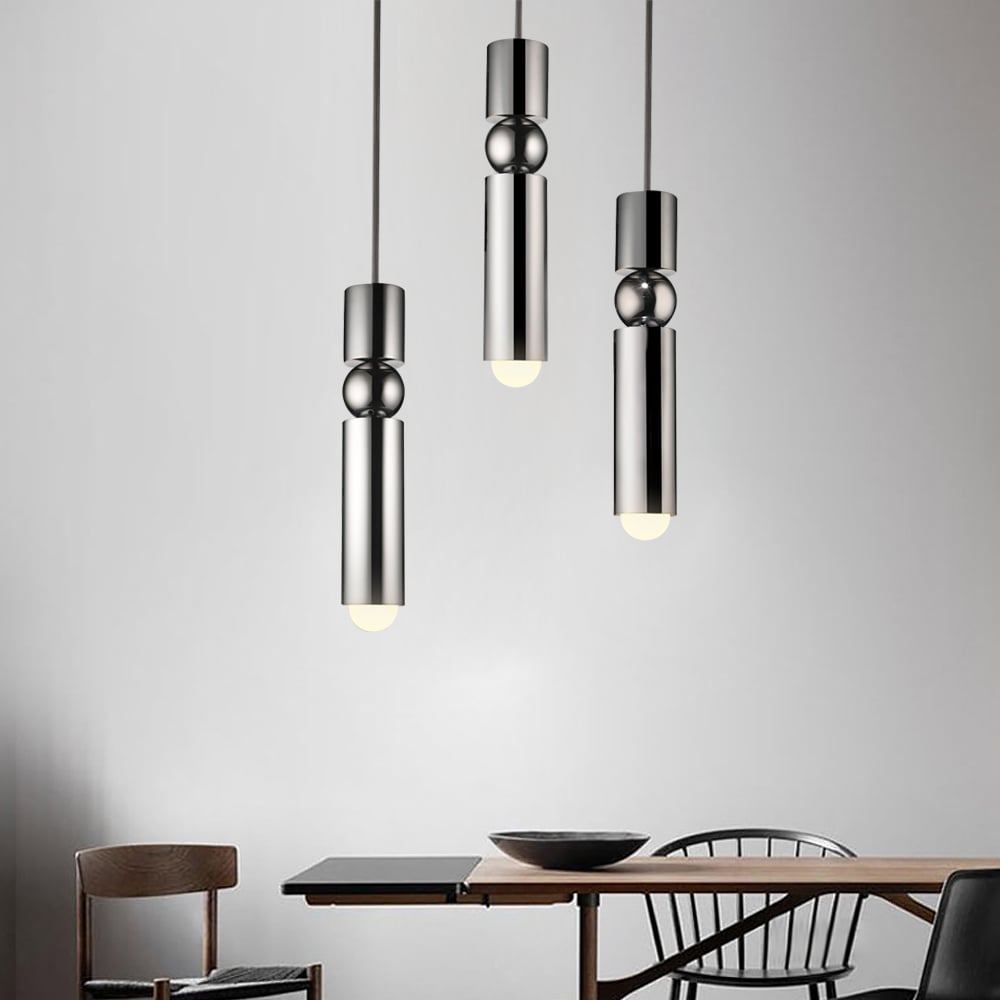 Mini Cylinder Single-Light Modern Pendant Light in chrome | Homary