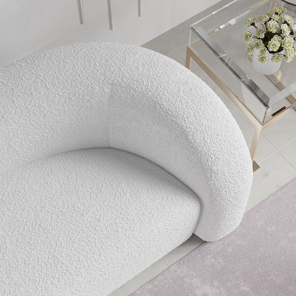 Modern 91" White Boucle Upholstered Curved 3 Seater Sofa for Living ...