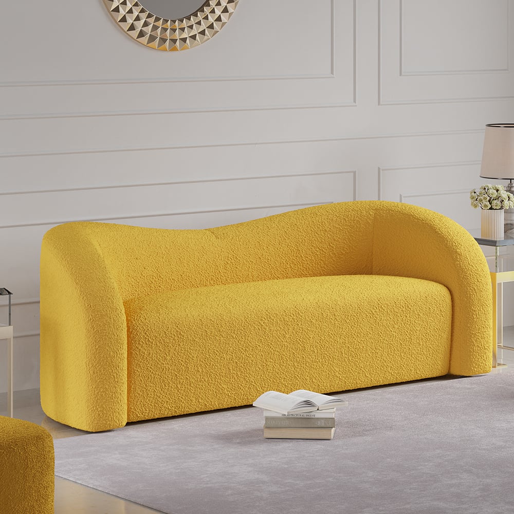 Modern 91" Yellow Boucle Upholstered Curved 3 Seater Sofa for Living ...
