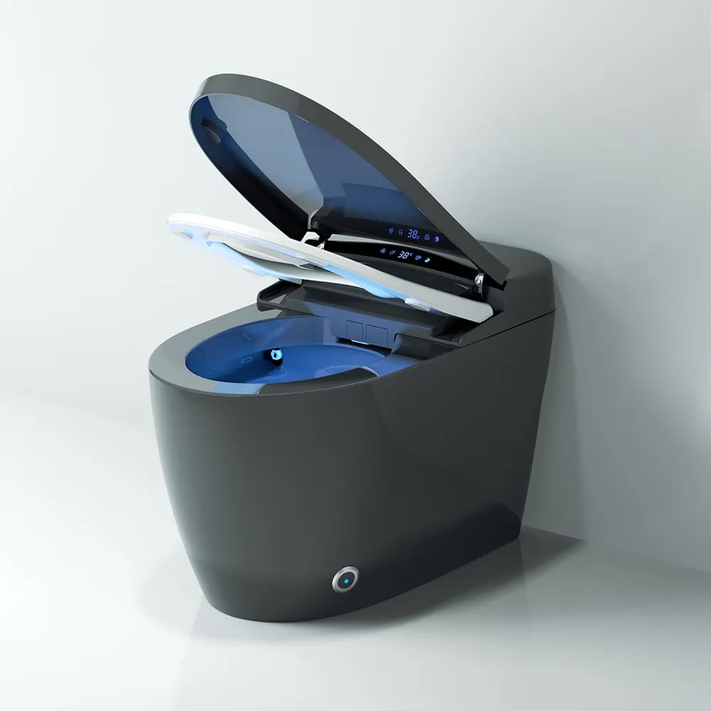 One-Piece Elongated Gray Smart Toilet Floor Mounted Automatic Toilet ...