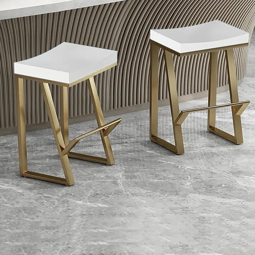 Backless White Solid Wood 650mm Counter Stool with Gold Footrest | homary