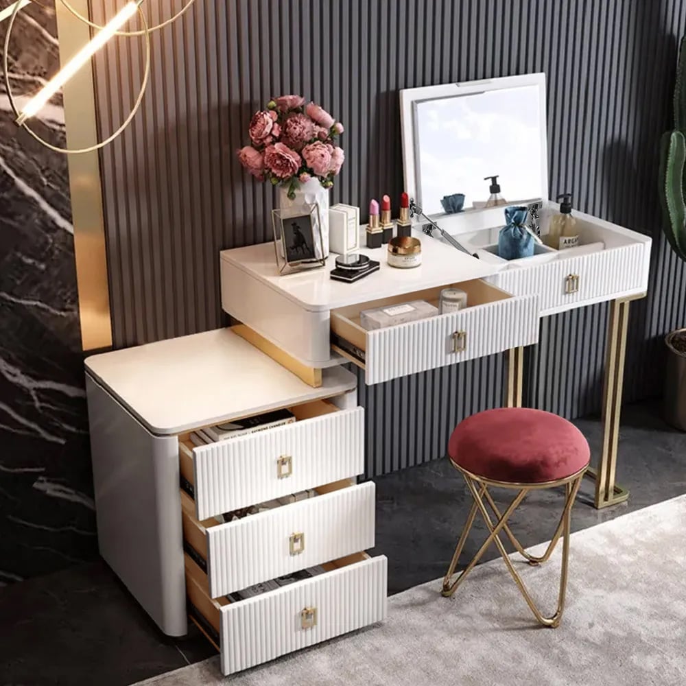 Modern Makeup Vanity Expandable Dressing Table with Cabinet Mirror ...