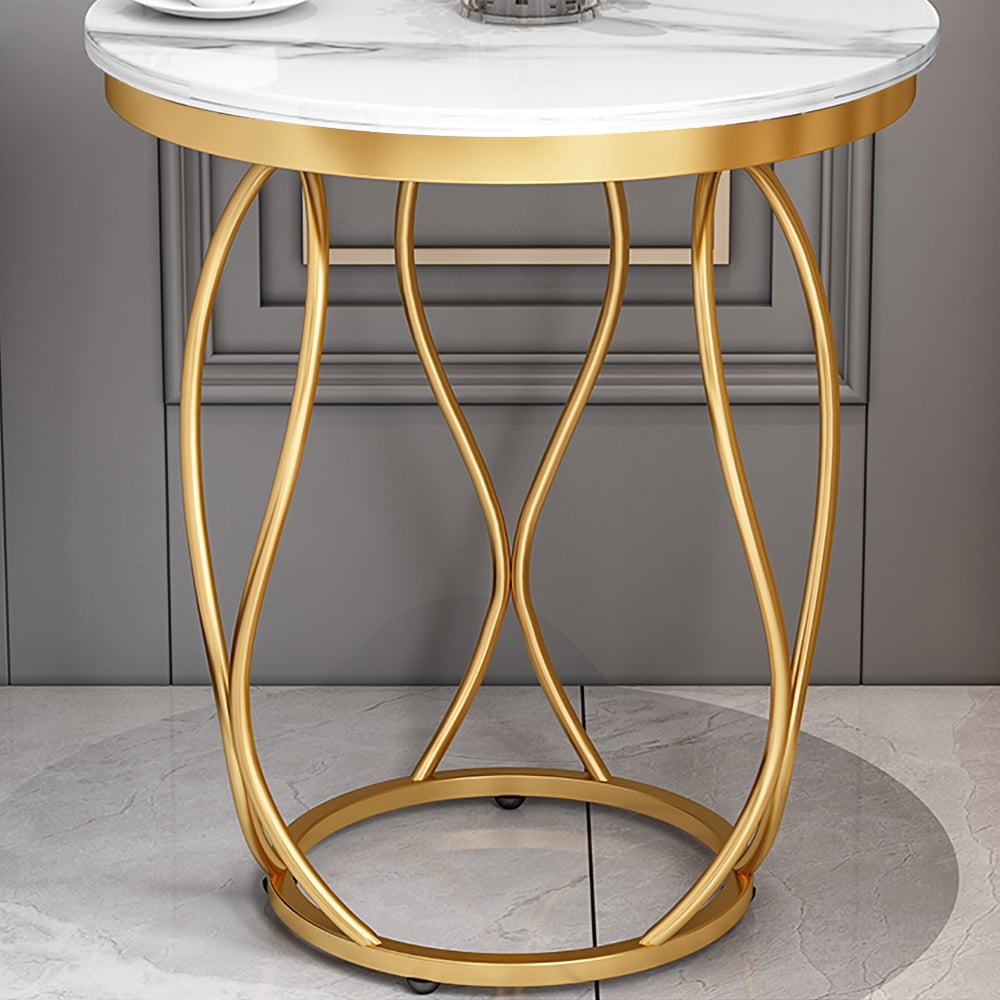 White Round Side Table with Storage Marble Top Metal Frame | Homary