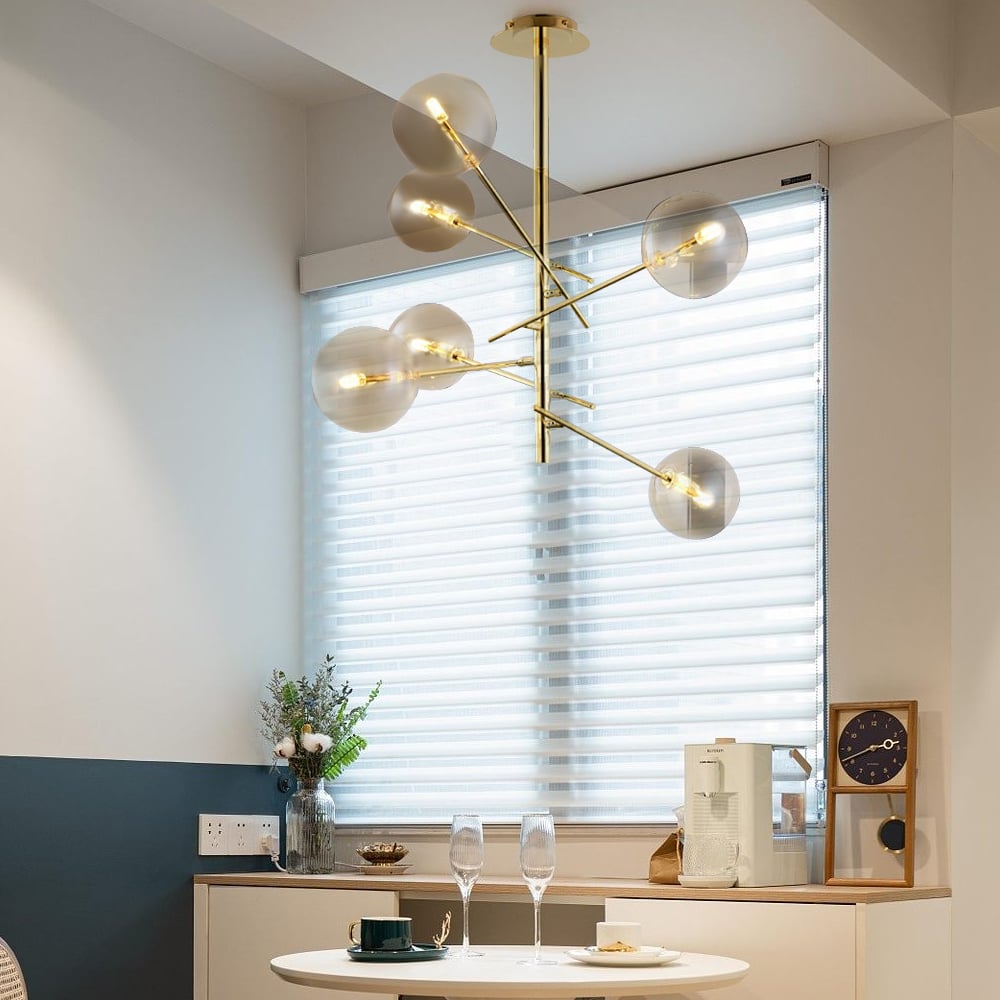 6-Light Sputnik Chandelier Glass Shade Ceiling Light Bulbs Included ...