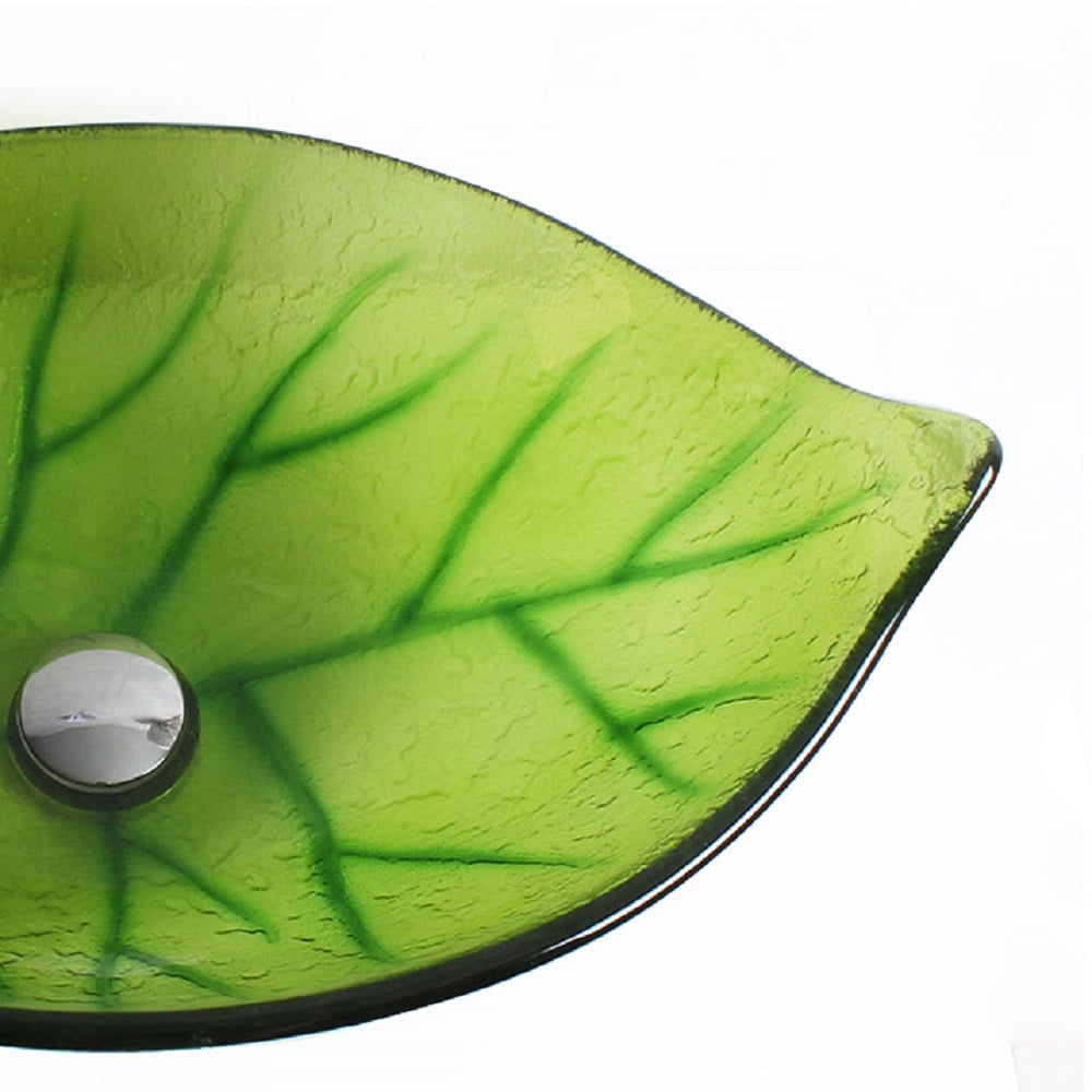 Modern Light Green Leaf Shaped Tempered Glass Vessel Sink Waterfall ...
