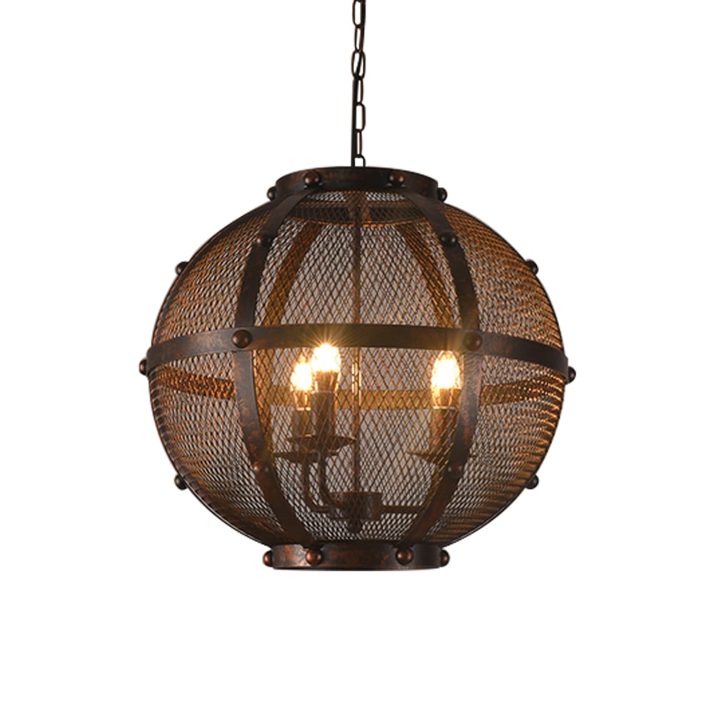 Industrial Weathered Metal Globe Shade Metal 3-Light Chandelier Candle ...
