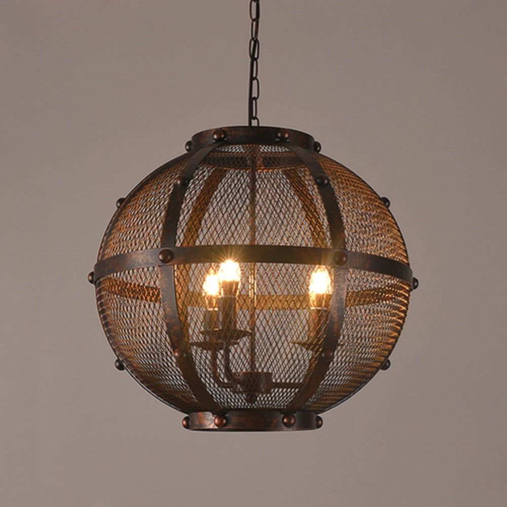 Industrial Weathered Metal Globe Shade Metal 3-Light Chandelier Candle ...