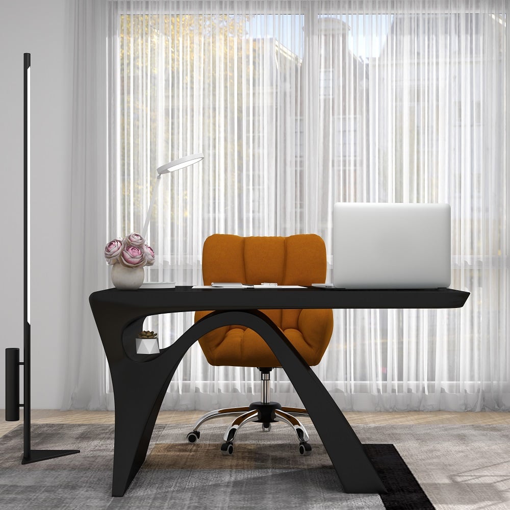 55" Modern Rectangular Black Computer Desk Office Desk with Pedestal ...