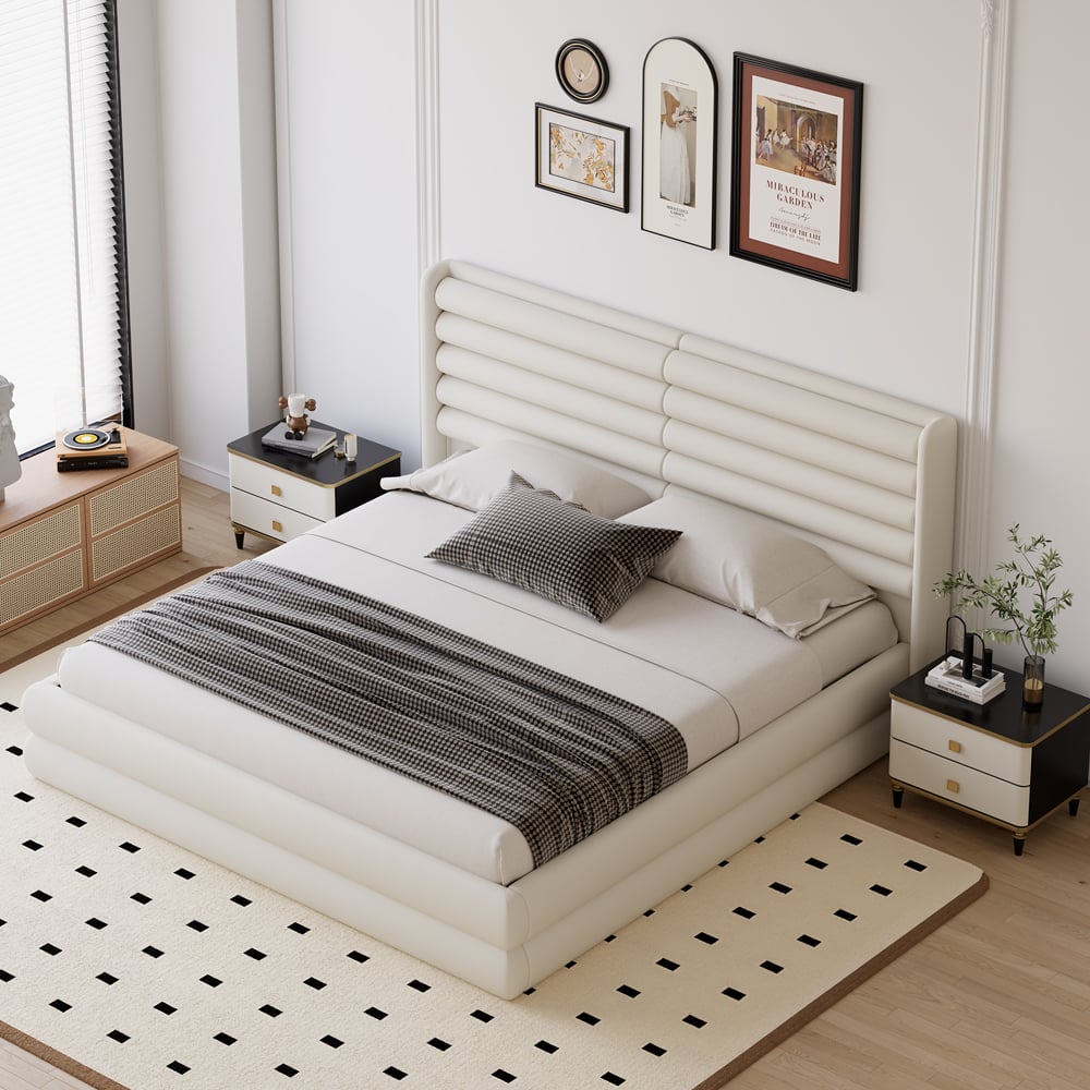 Humply Modern Leather Wingback King Bed Frame with Upholstered ...