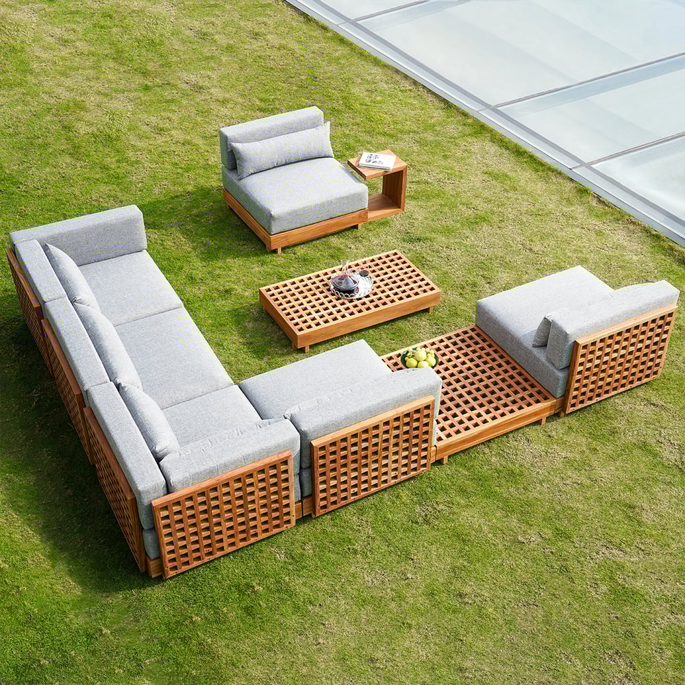 Free Shipping on 9 Pieces Teak Modular Outdoor Patio Sectional Sofa Set ...