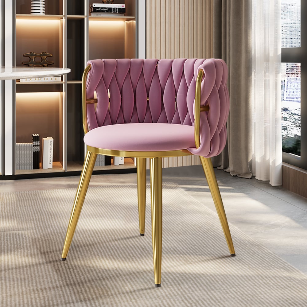4-Piece Nordic Pink Barrel Back Dining Chair Round Accent Chair with ...