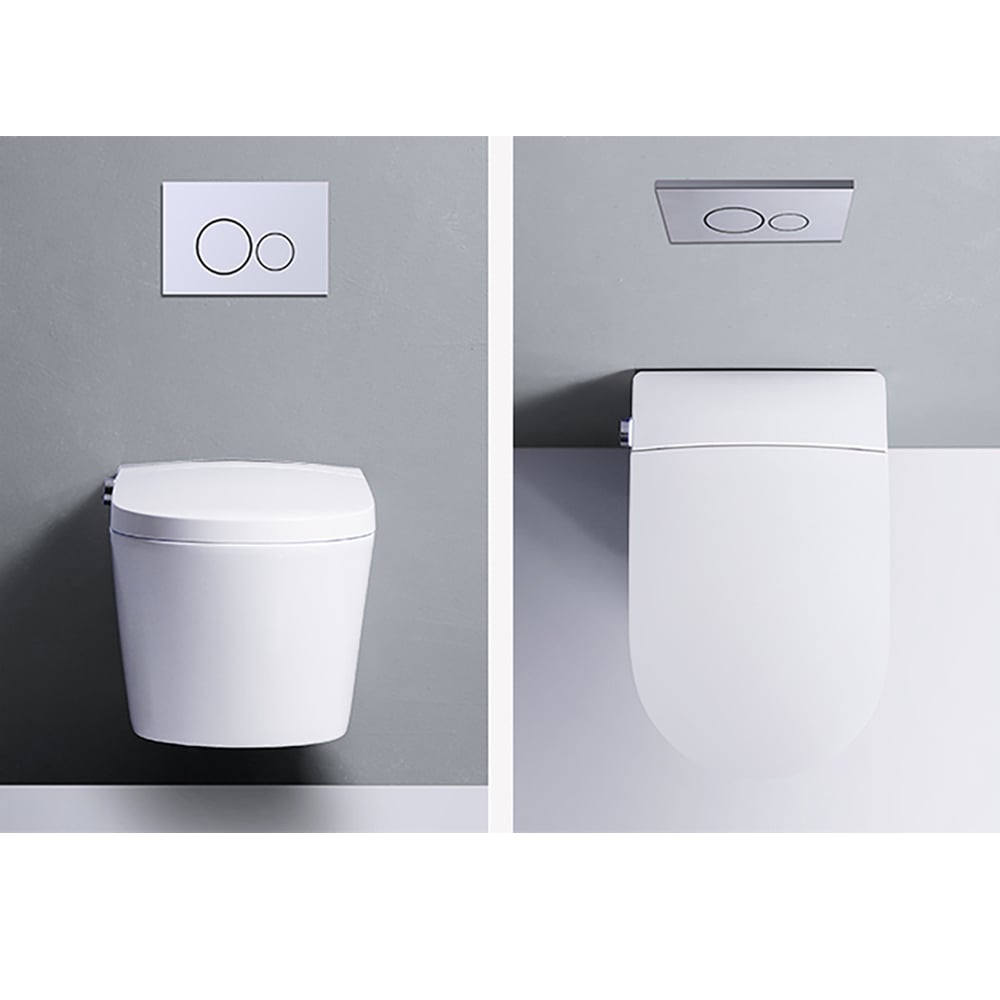 White Elongated Smart Set of 2 Wall Mounted Automatic Toilet with In ...