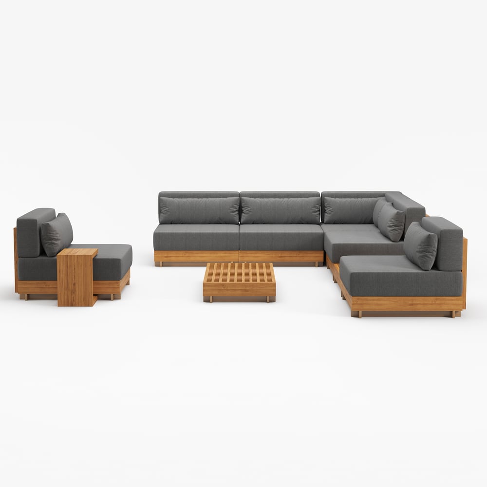 9-Piece Premium Teak Modular L-Shaped Outdoor Sectional Sofa Set in ...