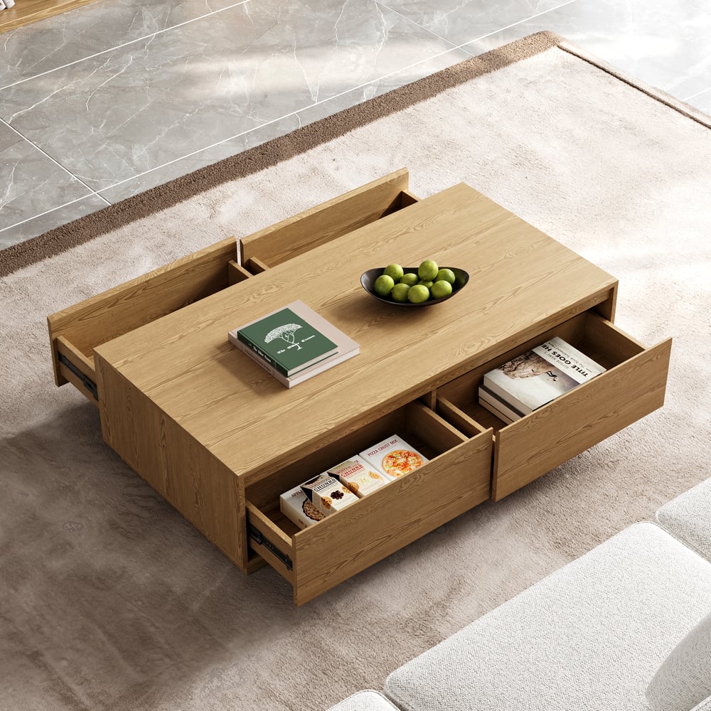 47" Mid Century Modern Natural Coffee Table Rectangular Block Living ...