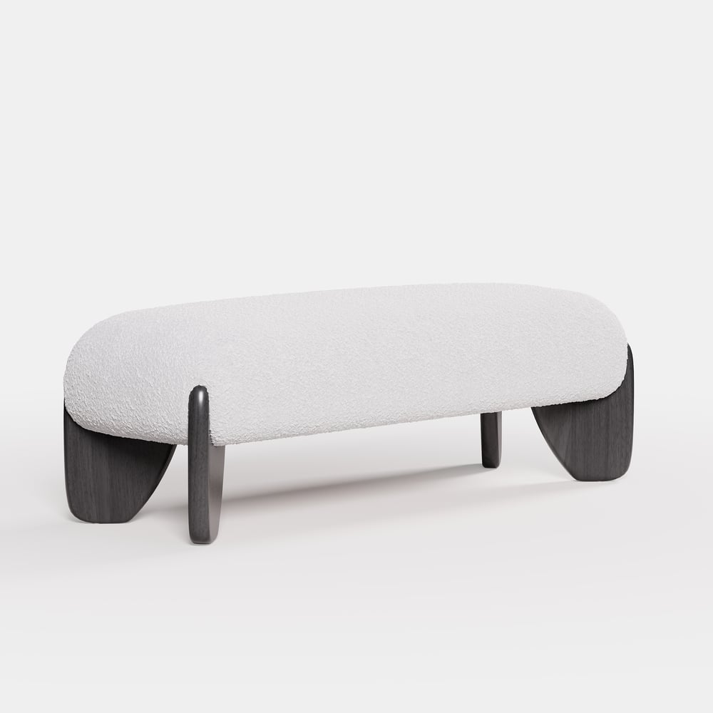 Modern White Boucle Bedroom Bench Upholstered Long Bench with Wood Legs ...