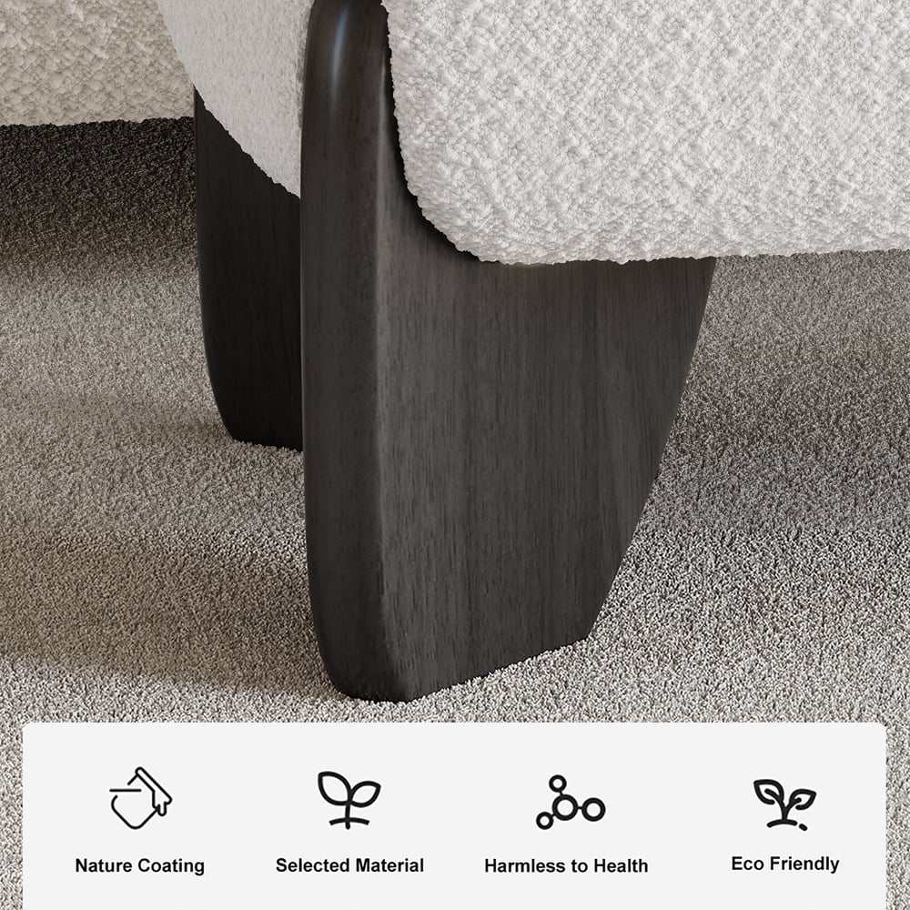 Modern White Boucle Bedroom Bench Upholstered Long Bench with Wood Legs ...