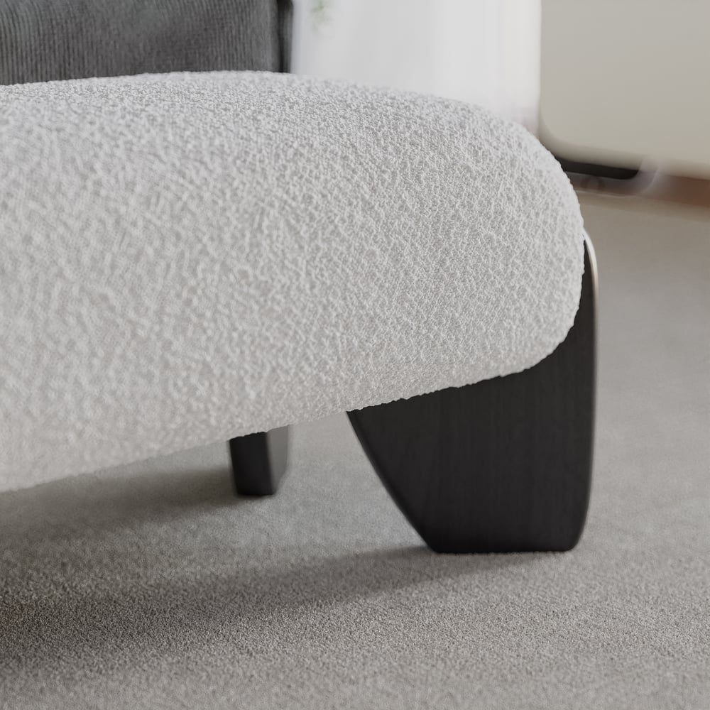 Modern White Boucle Bedroom Bench Upholstered Long Bench with Wood Legs ...