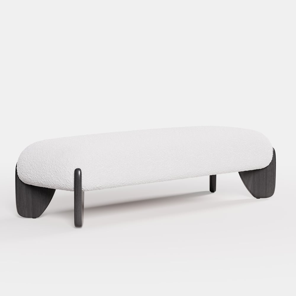 Modern White Boucle Bedroom Bench Upholstered Long Bench with Wood Legs ...