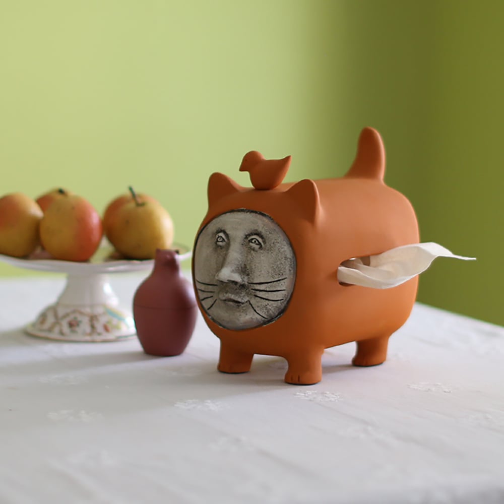 Adorable Cat Figurine Pull Out Tissue Box with Cover Back Opening | Homary