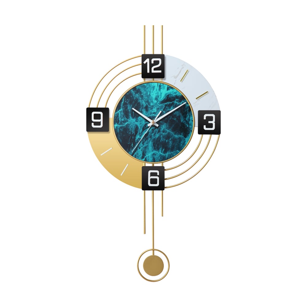 Modern Creative Stylish Wall Clock with Golden Pendulum & Faux Marble ...