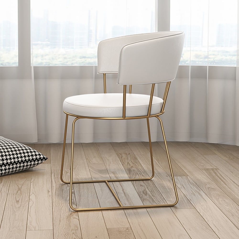 Modern White Office Chair Leather Upholstered with Gold Metal Frame ...
