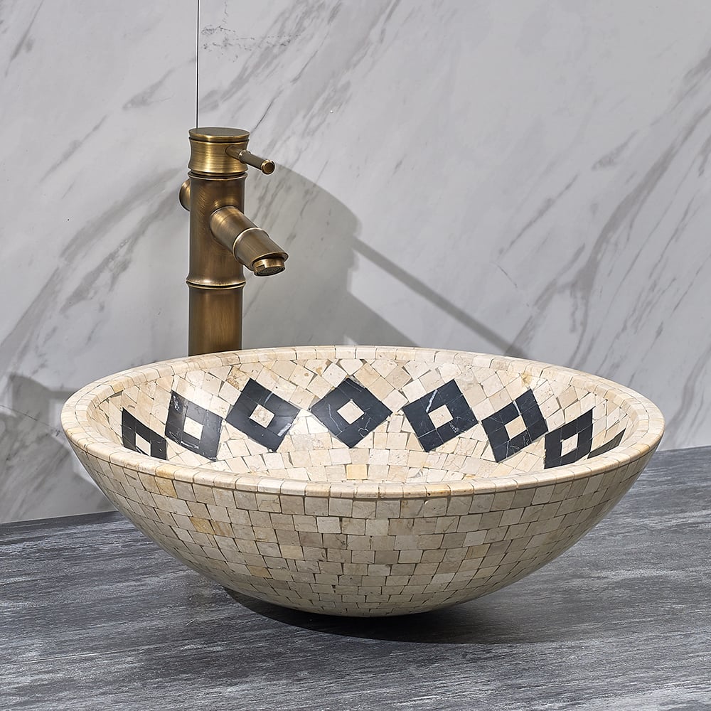 Vessel Circular Natural Stone Bathroom Wash Sink Bowl Shape Diamond ...