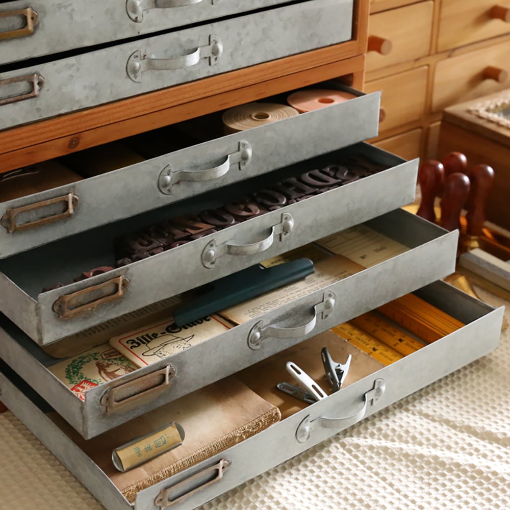 Vintage Desktop Organizer File Storage Box with 4 Drawers｜Homary