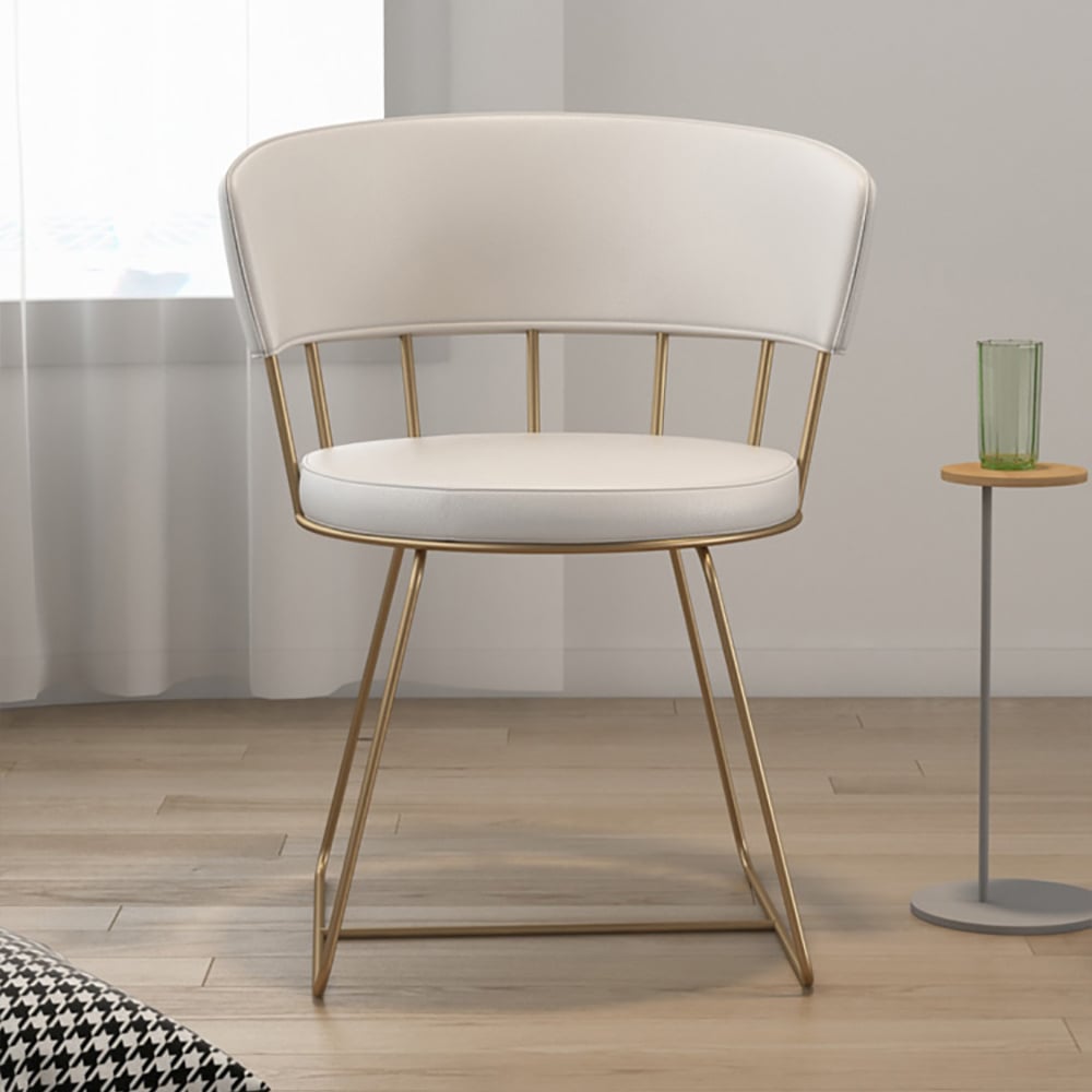 Modern White Office Chair Leather Upholstered with Gold Metal Frame ...