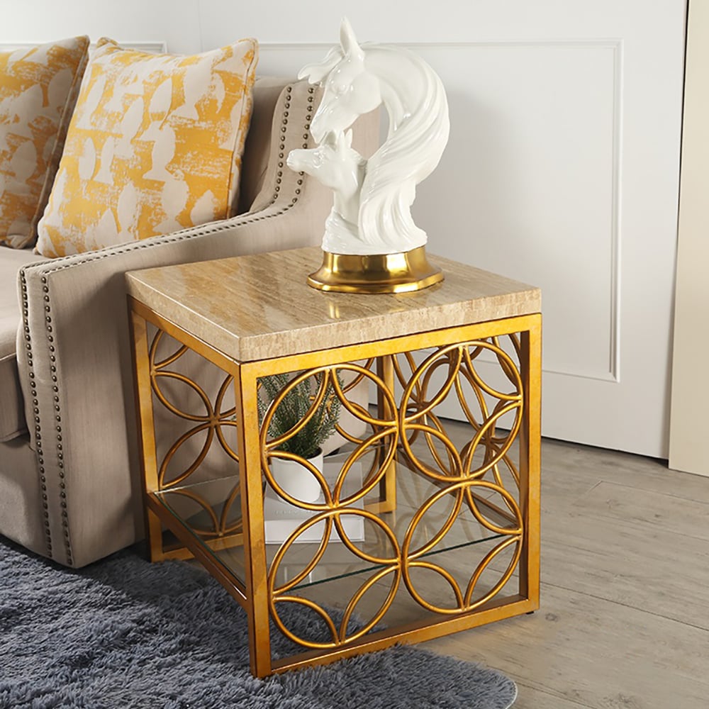 Modern Gold End Table with Marble Top & Metal Frame Side Table | Homary