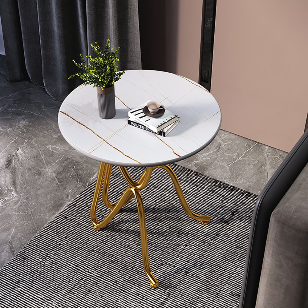Modern White End Table Metal Side Table Stone Round Tabletop | Homary